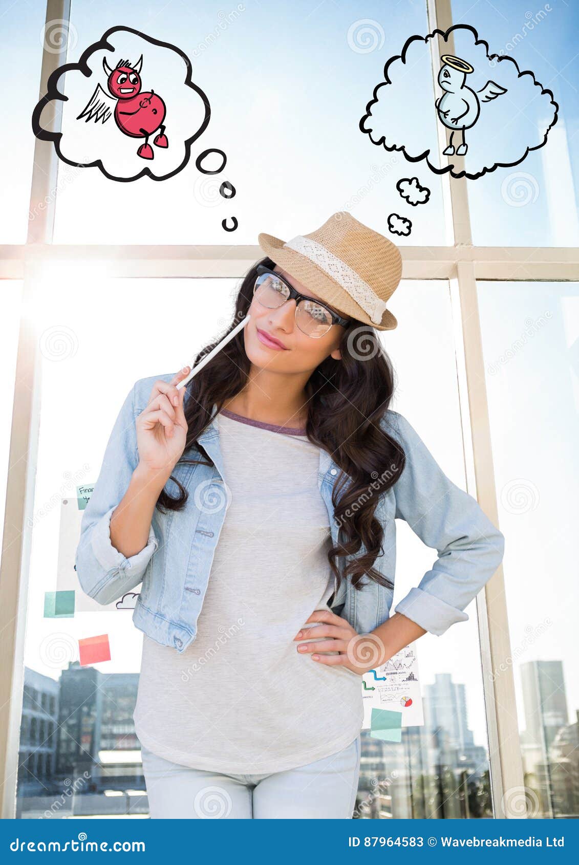 Woman Standing between the Good and Bad Conscience Stock Illustration ...