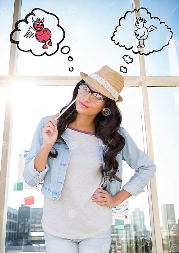 Woman Standing between the Good and Bad Conscience Stock Illustration ...