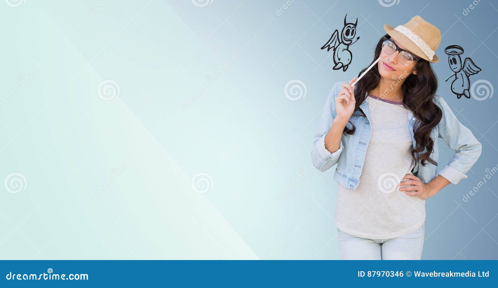 Woman Standing between the Good and Bad Conscience Stock Photo - Image ...