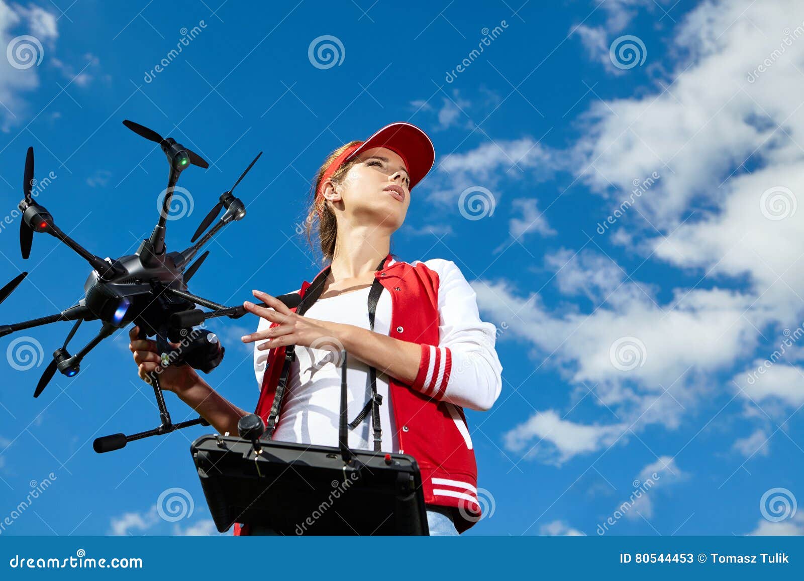 Woman is Standing and Holding Drone Stock Image - Image of aircraft ...