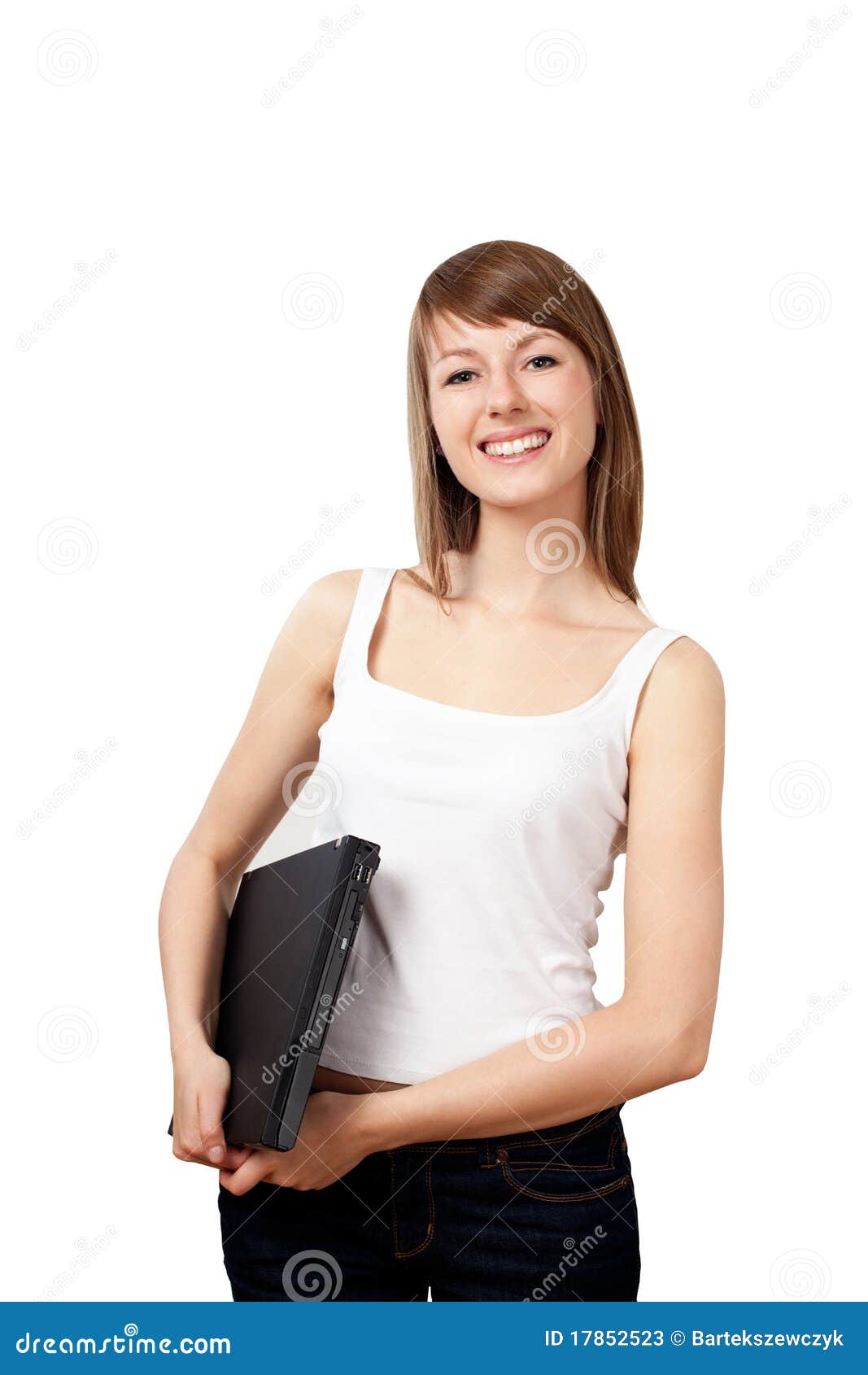Woman Standing with Laptop Isolate Stock Image - Image of laptop ...