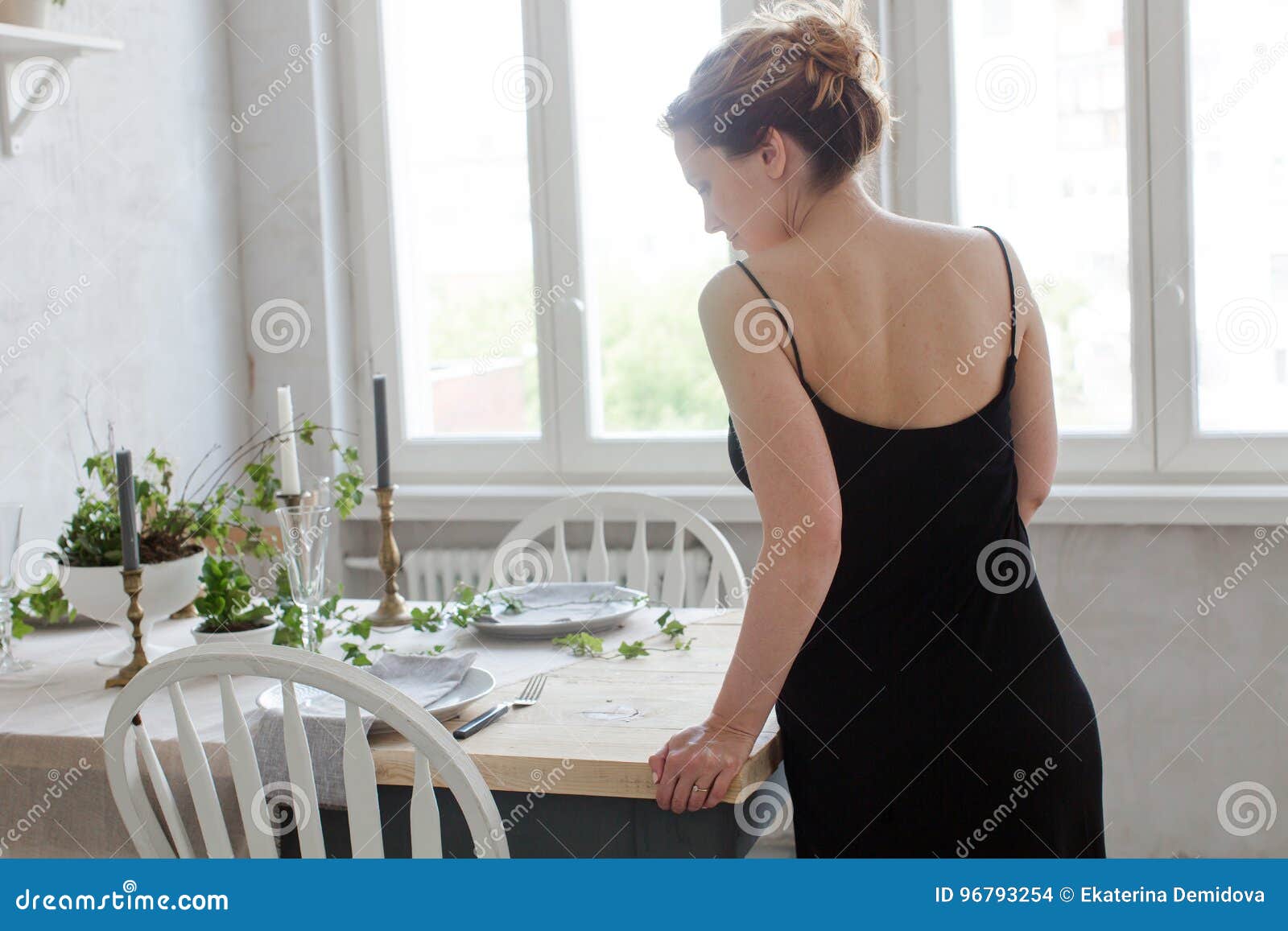 Woman Standing and Leaning on Table Stock Photo - Image of attractive ...