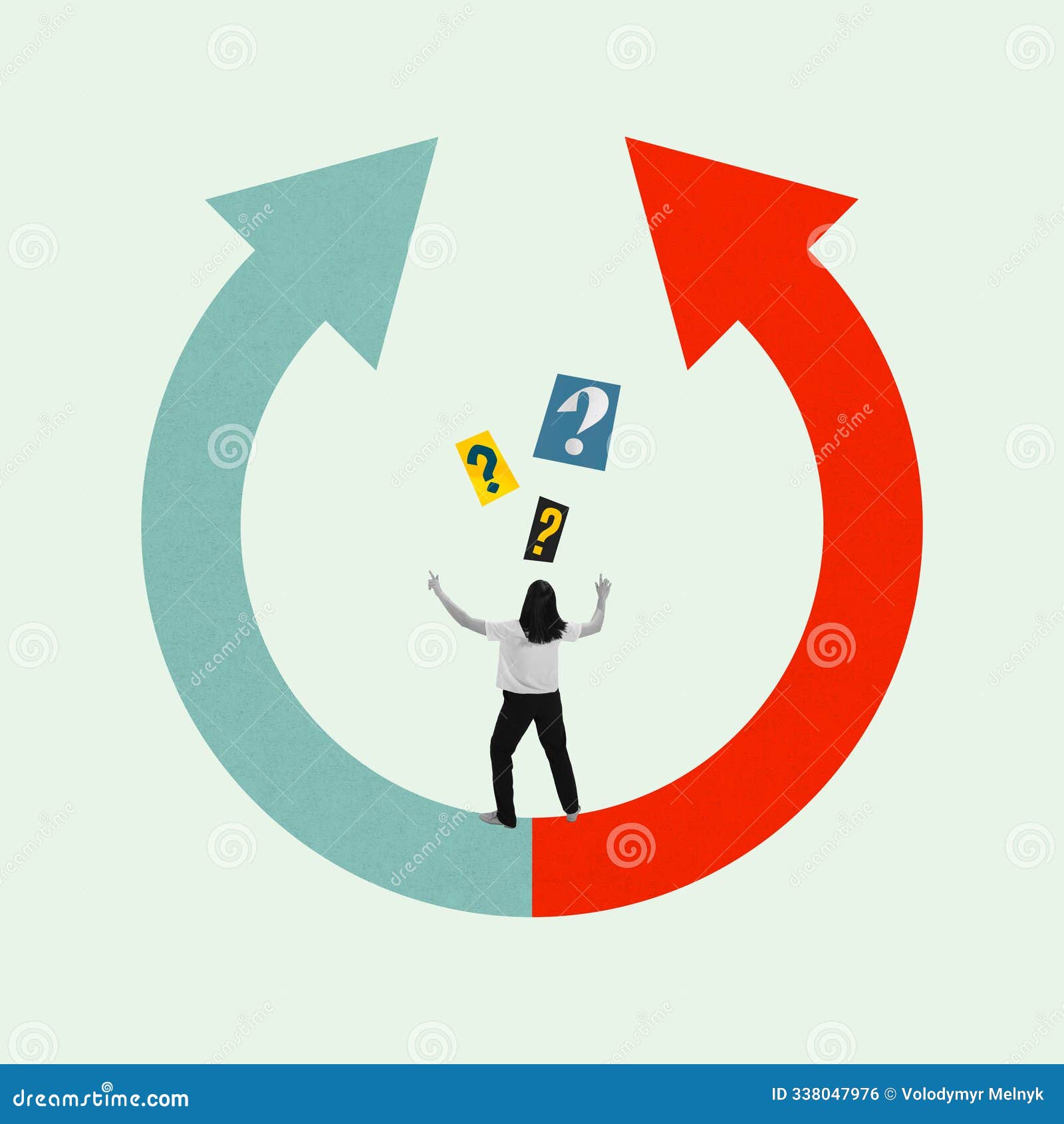 Woman Standing on Multicolored Arrows Directing Different Ways with ...