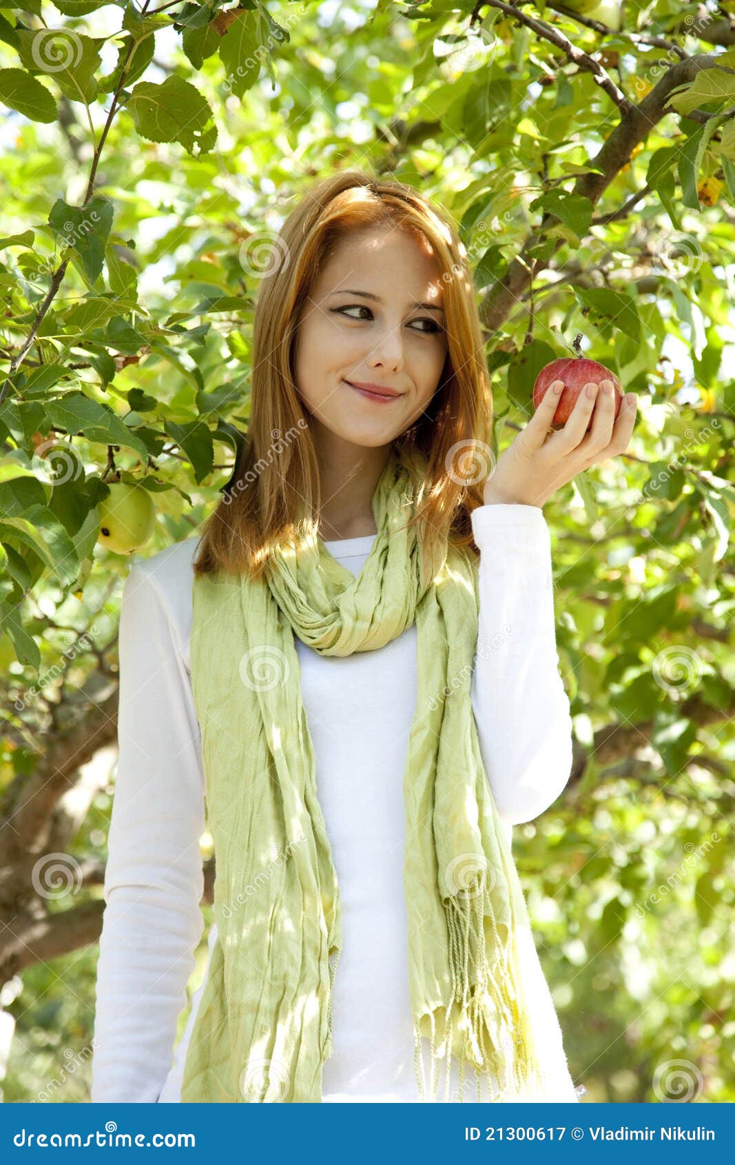 Woman Standing Near the Apple Tree. Stock Image - Image of girl ...