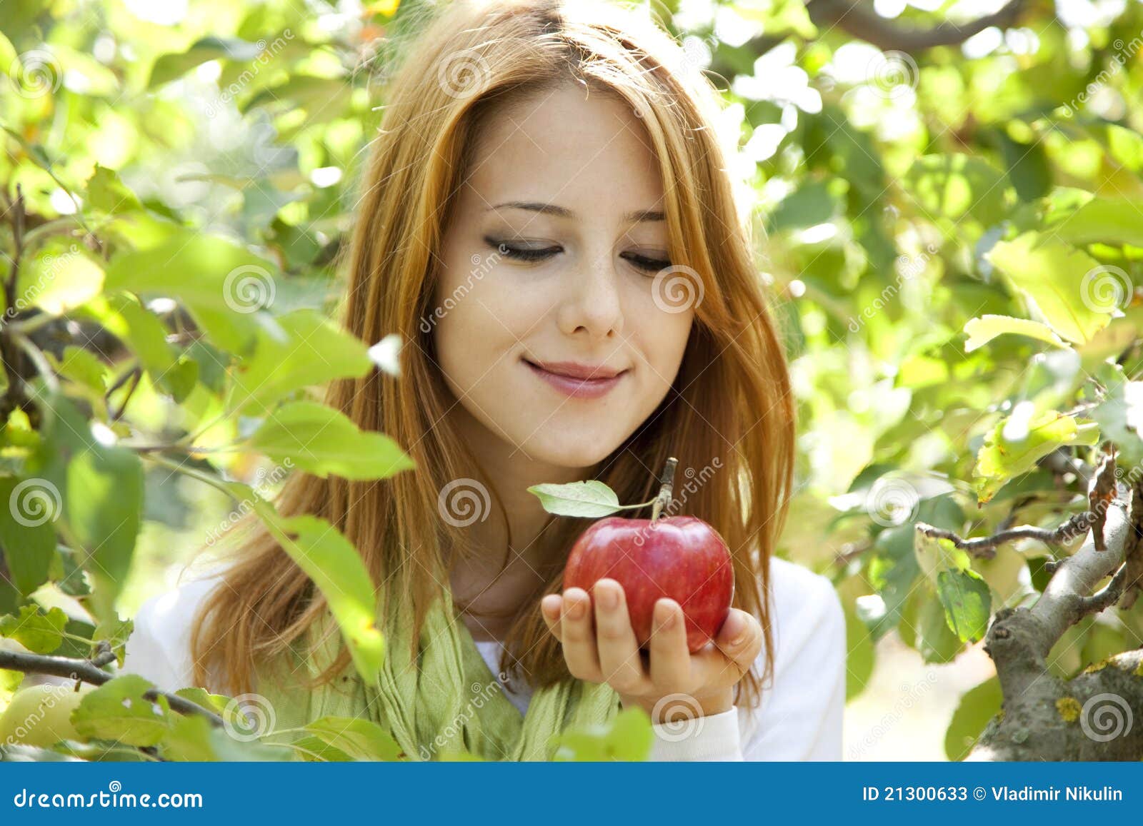 Woman Standing Near the Apple Tree. Stock Image - Image of feminine ...