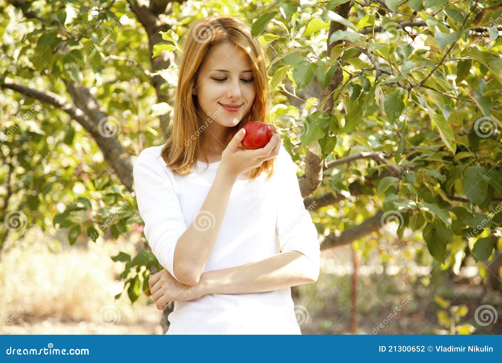 Woman Standing Near the Apple Tree. Stock Photo - Image of caucasian ...