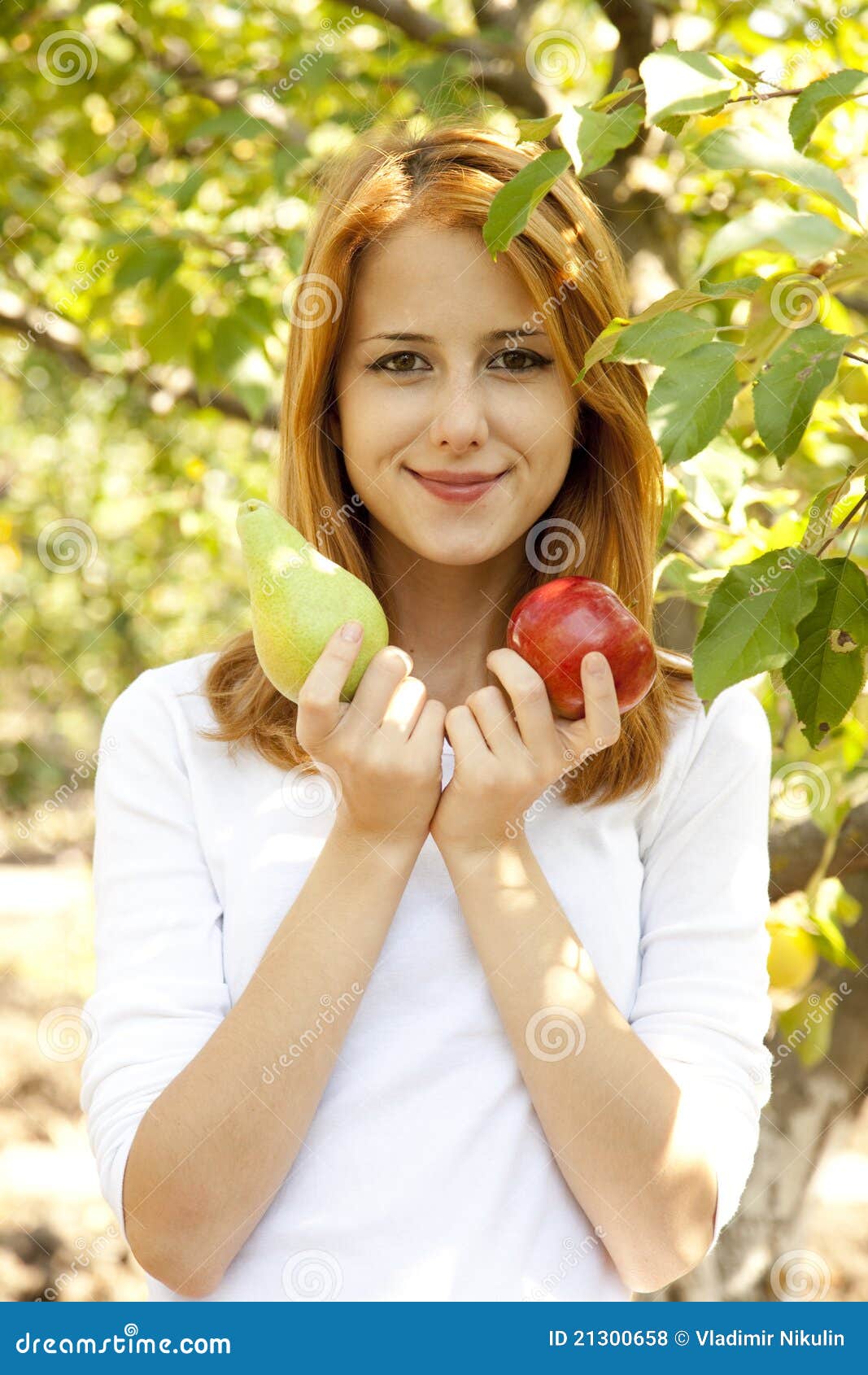 Woman Standing Near the Apple Tree. Stock Photo - Image of happy ...