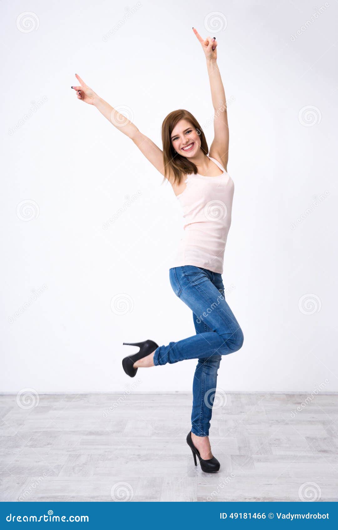Woman Standing with Raised Hands Up Stock Photo - Image of teen ...