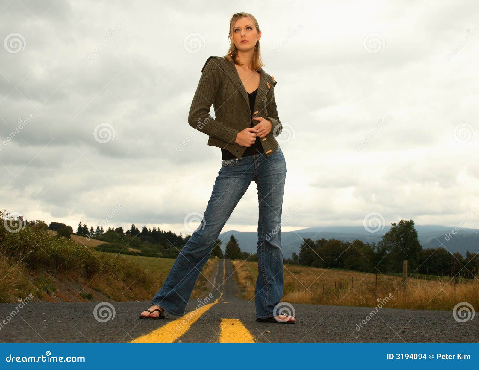 Woman standing on road stock photo. Image of chick, road - 3194094
