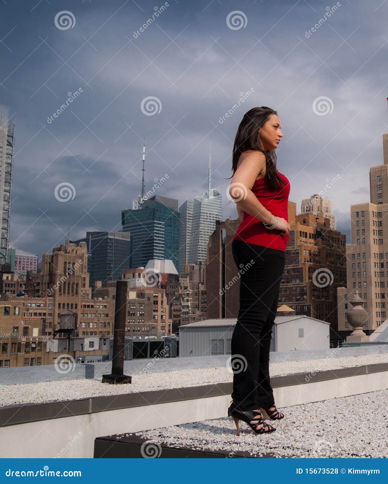Woman Standing on Rooftop stock photo. Image of close - 15673528