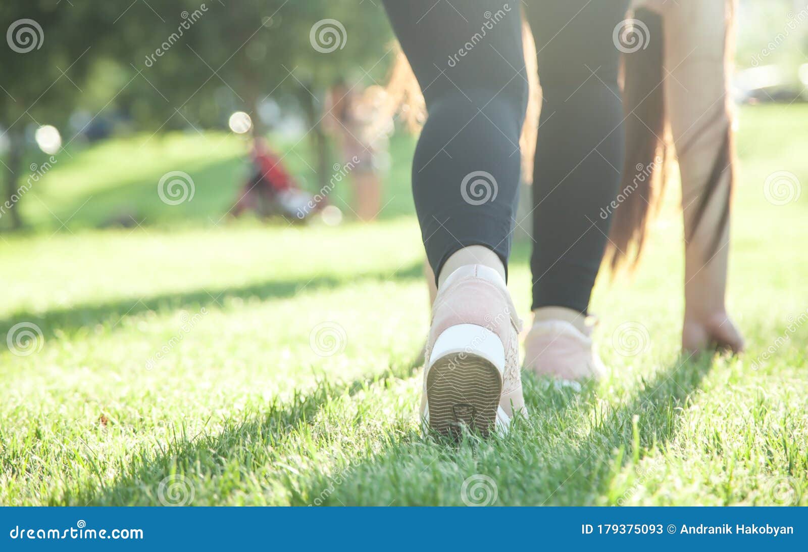 Woman Standing in Running Start Pose in Park Stock Image - Image of ...