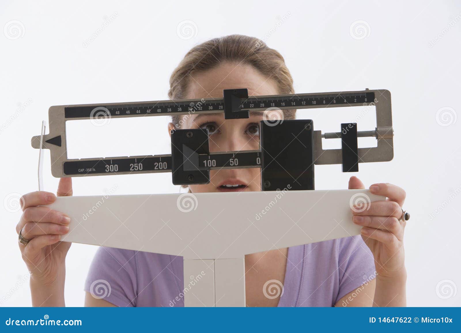 Woman Standing on Scale - Isolated Stock Photo - Image of blond ...