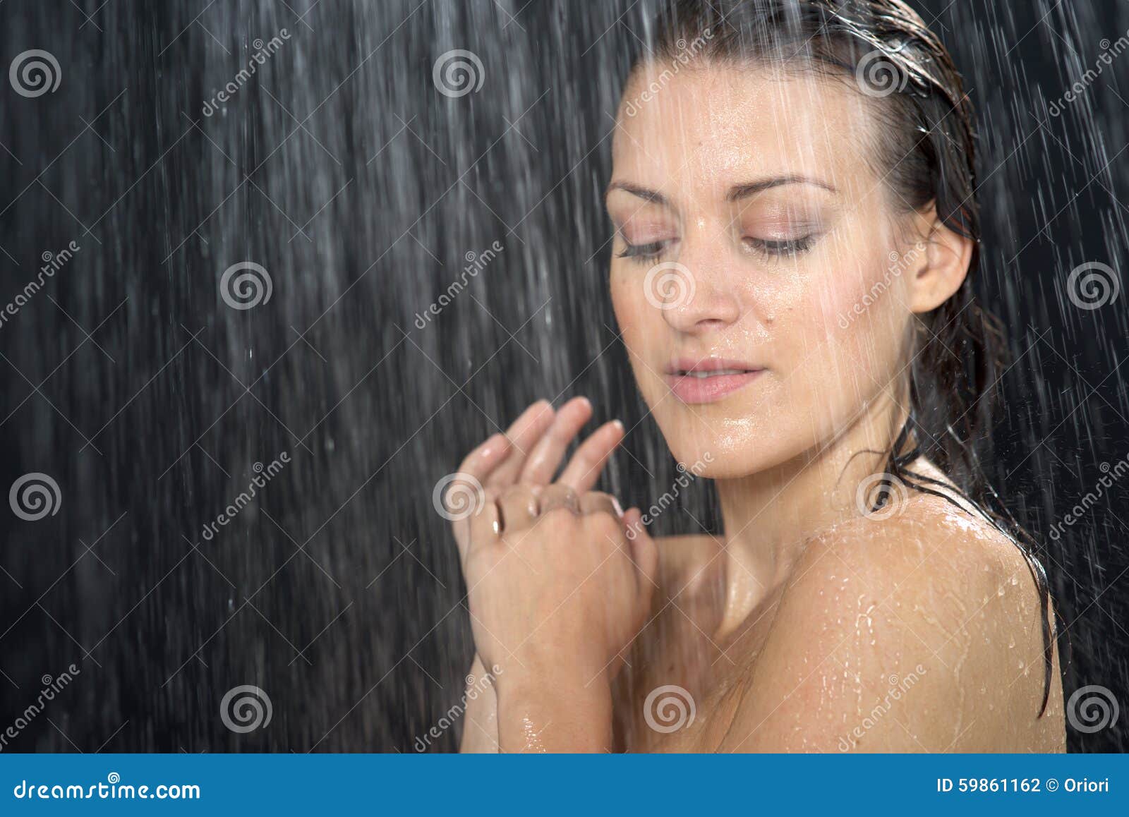 Woman Standing at the Shower Stock Photo - Image of dark, standing ...