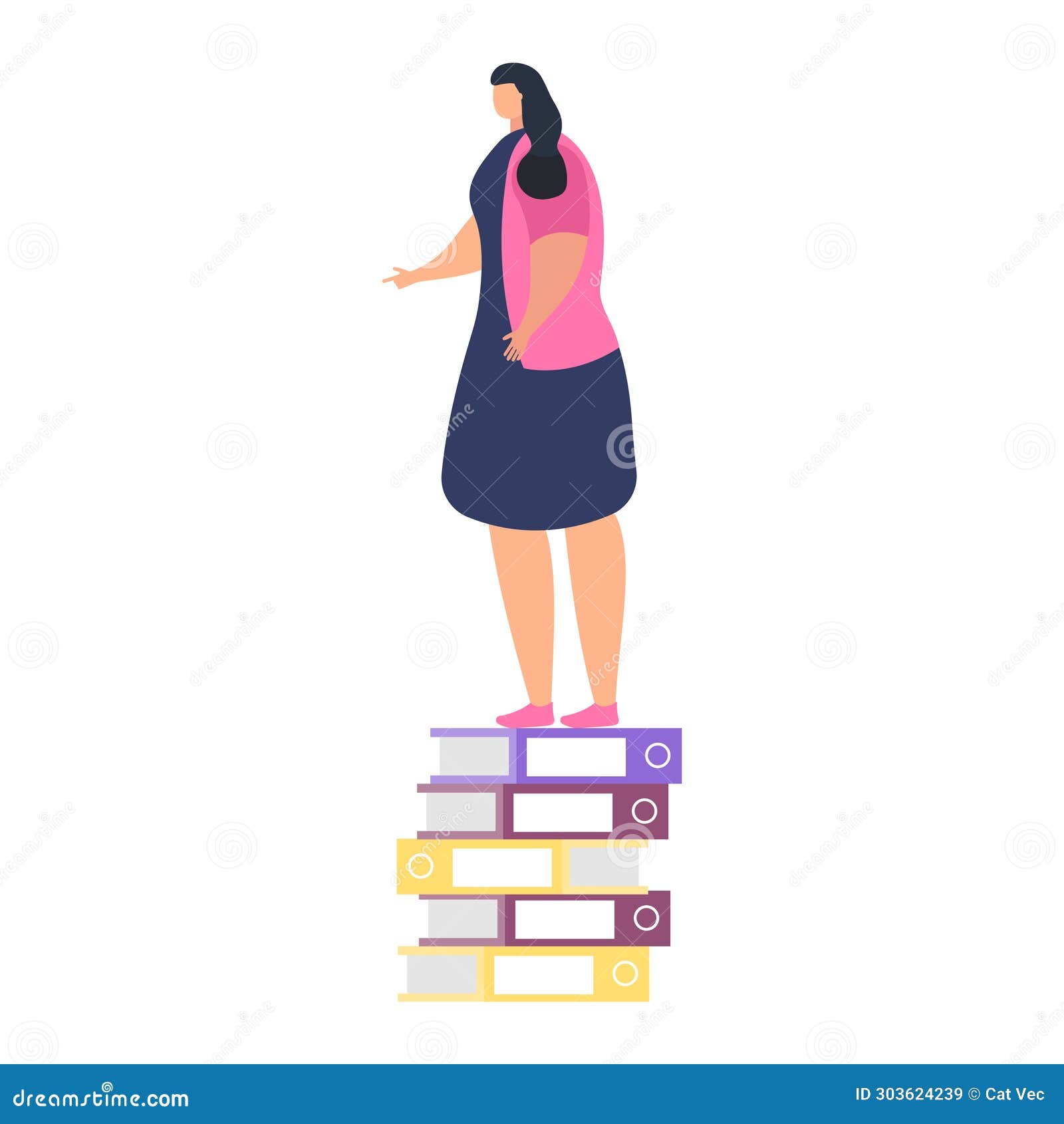 Woman Standing on Stack of Books, Presenting or Teaching. Education and ...