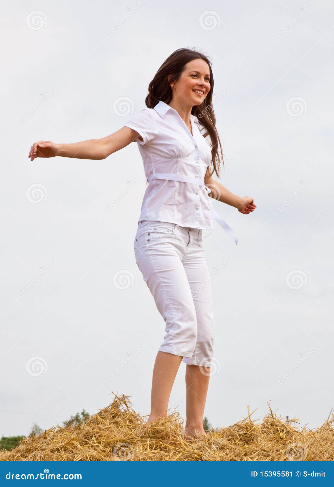 Woman is Standing on a Straw Stock Image - Image of relaxation ...
