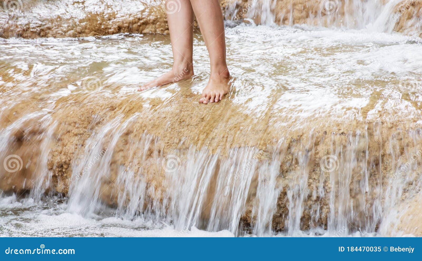 Woman Standing in the Waterfall Stock Image - Image of forest, national ...