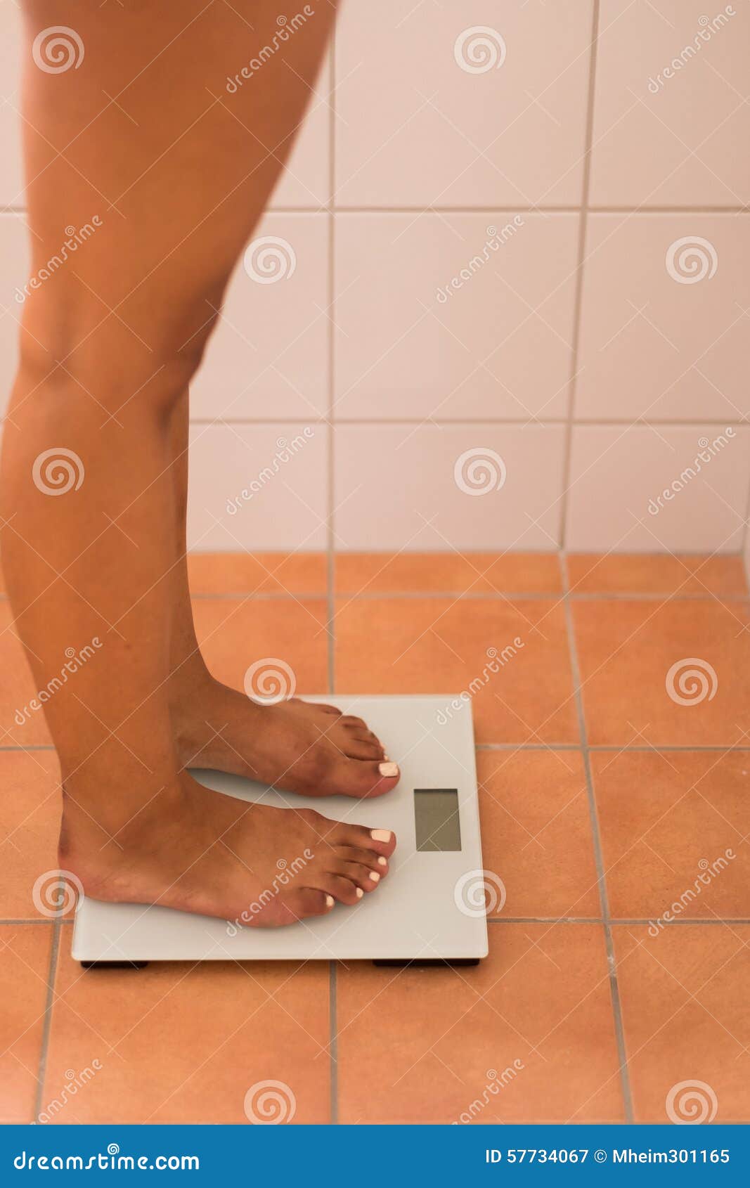 Woman Standing on a Weighing Scale at Home Stock Image - Image of legs ...