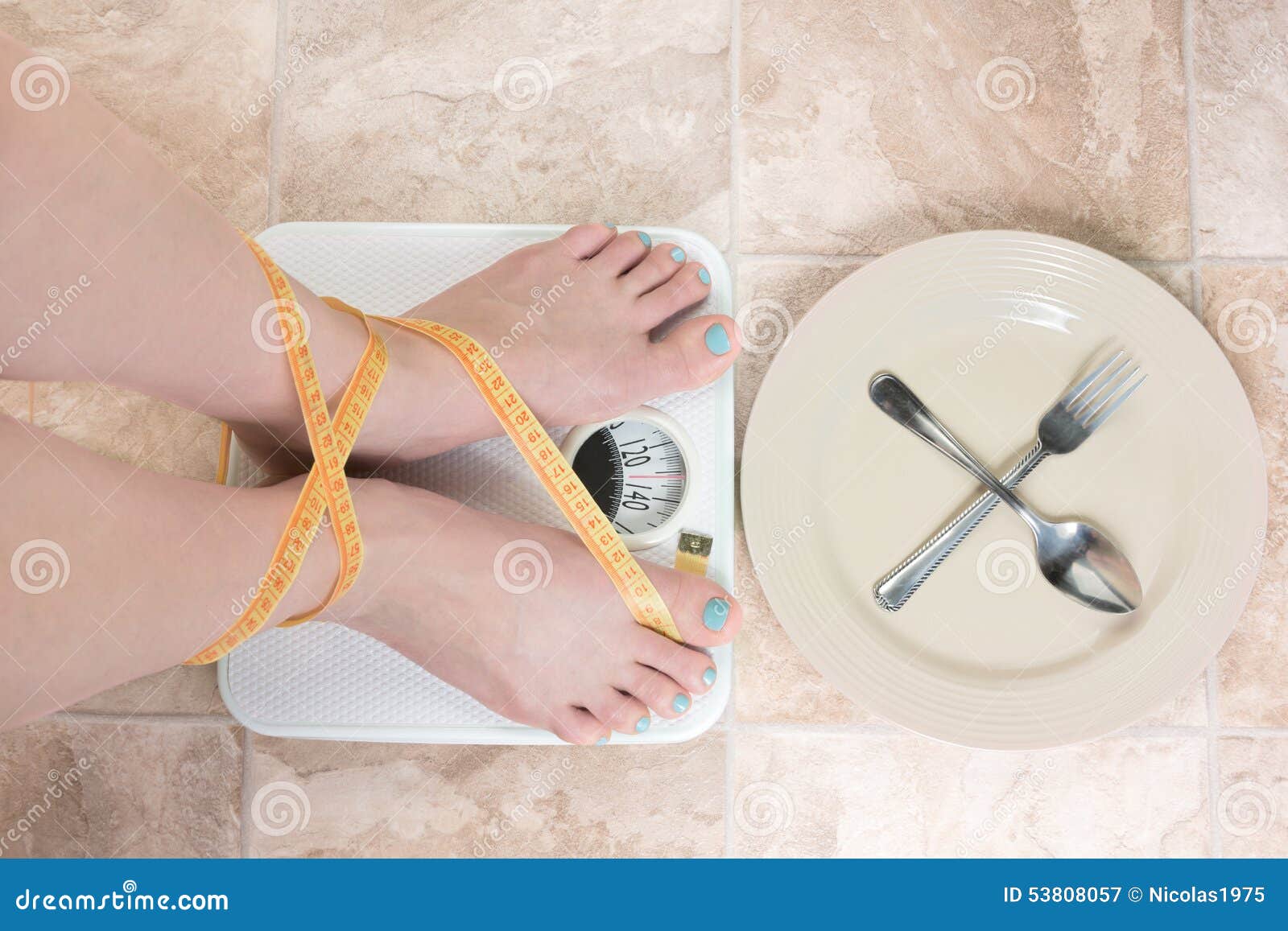 Woman Standing on a Weight Scale Stock Image - Image of individuality ...