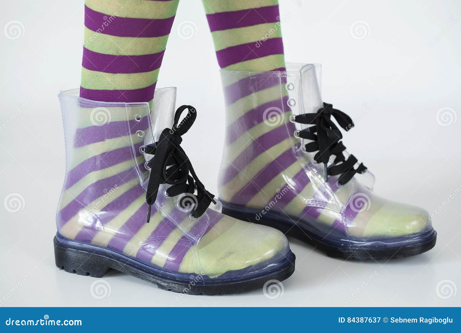Woman Stands with Gumboots on White Background Stock Image - Image of ...