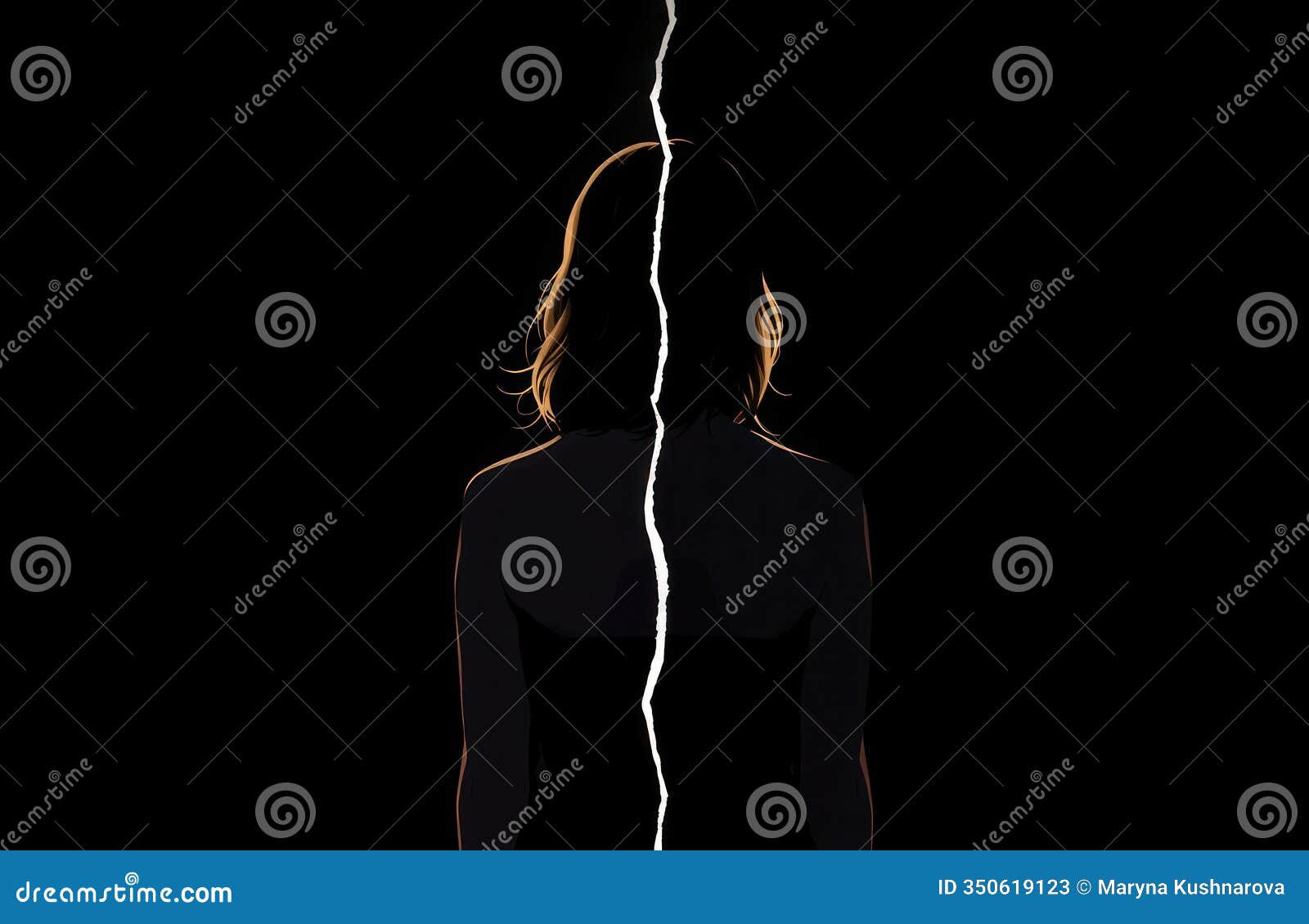 Woman Stands between Light, Shadow. Internal Conflict, Struggle Shown ...