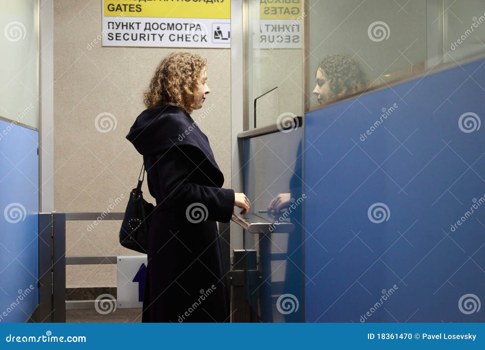Woman Stands in Security Checkpoint at Airport Stock Photo - Image of ...