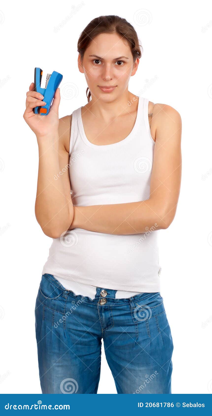 Woman with a stapler stock photo. Image of isolated, white - 20681786