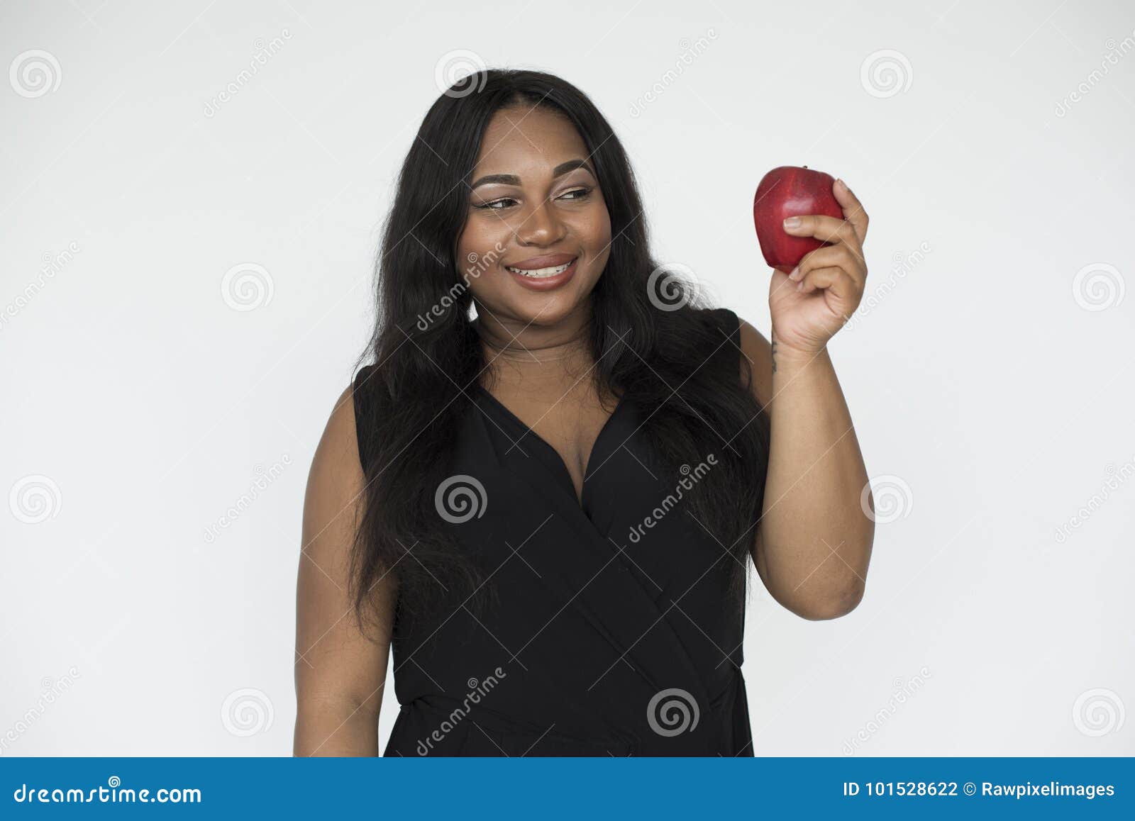 Woman Staring Apple in Her Hand Stock Photo - Image of female, adult ...