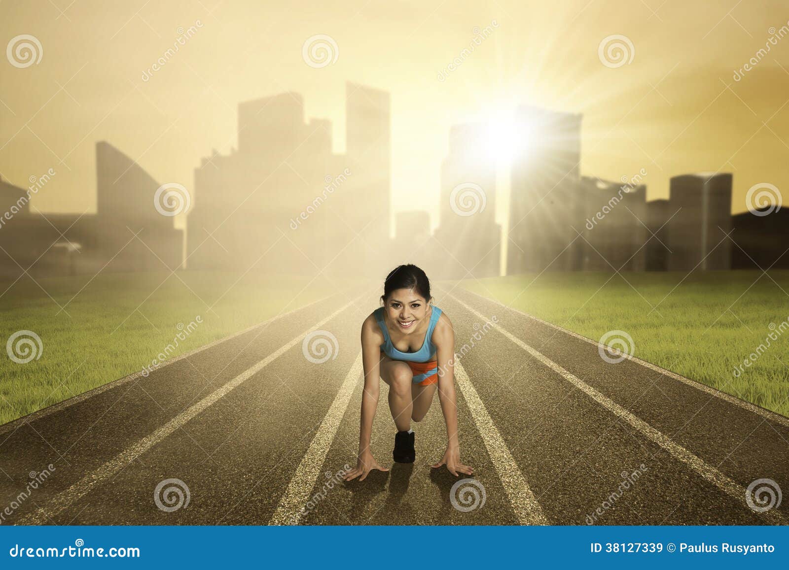 Woman at start line stock image. Image of city, athlete - 38127339