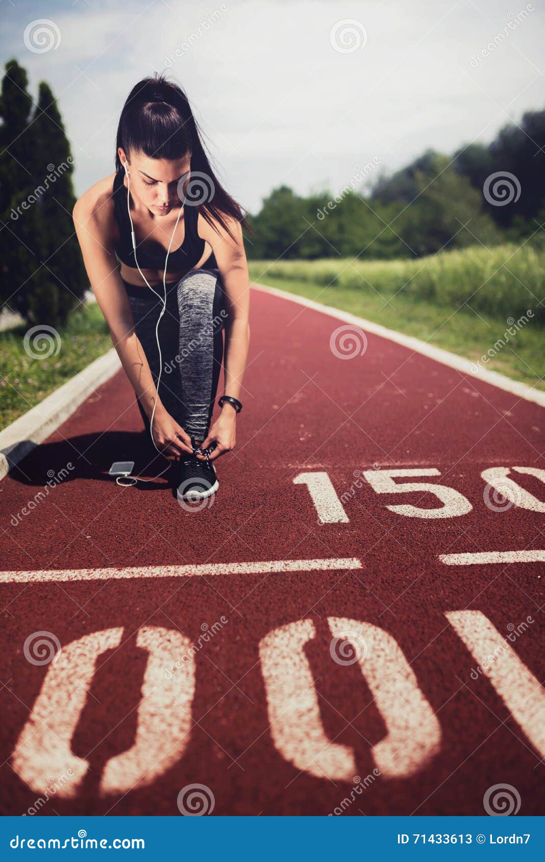 Woman at Start Line Ready To Run Stock Image - Image of preparing ...