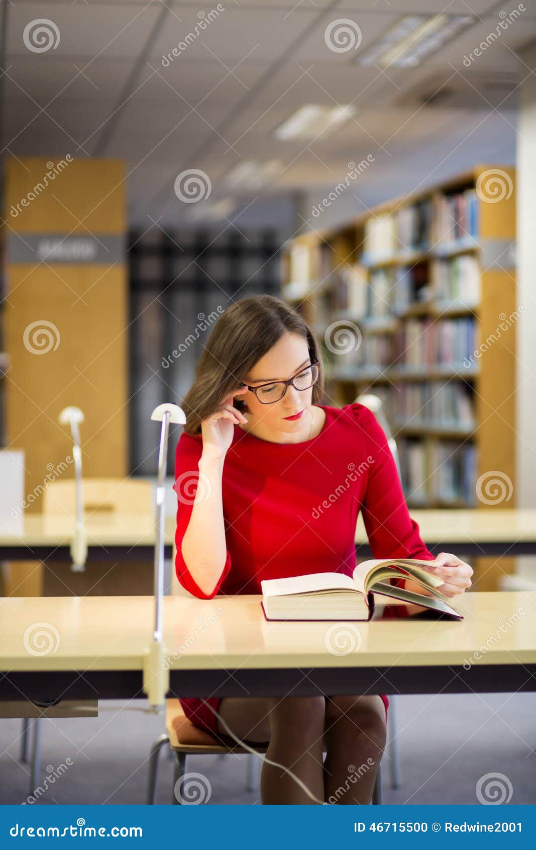 Woman Start Reading Fat Book with Glasses Stock Photo - Image of desk ...