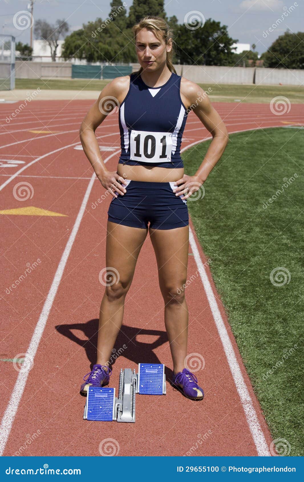 Woman at Starting Block on Race Track Stock Photo - Image of lifestyle ...