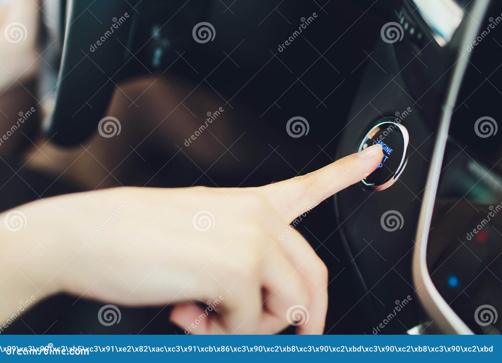 Woman Starts the Car Engine with Start-stop Button. Modern Car Interior ...