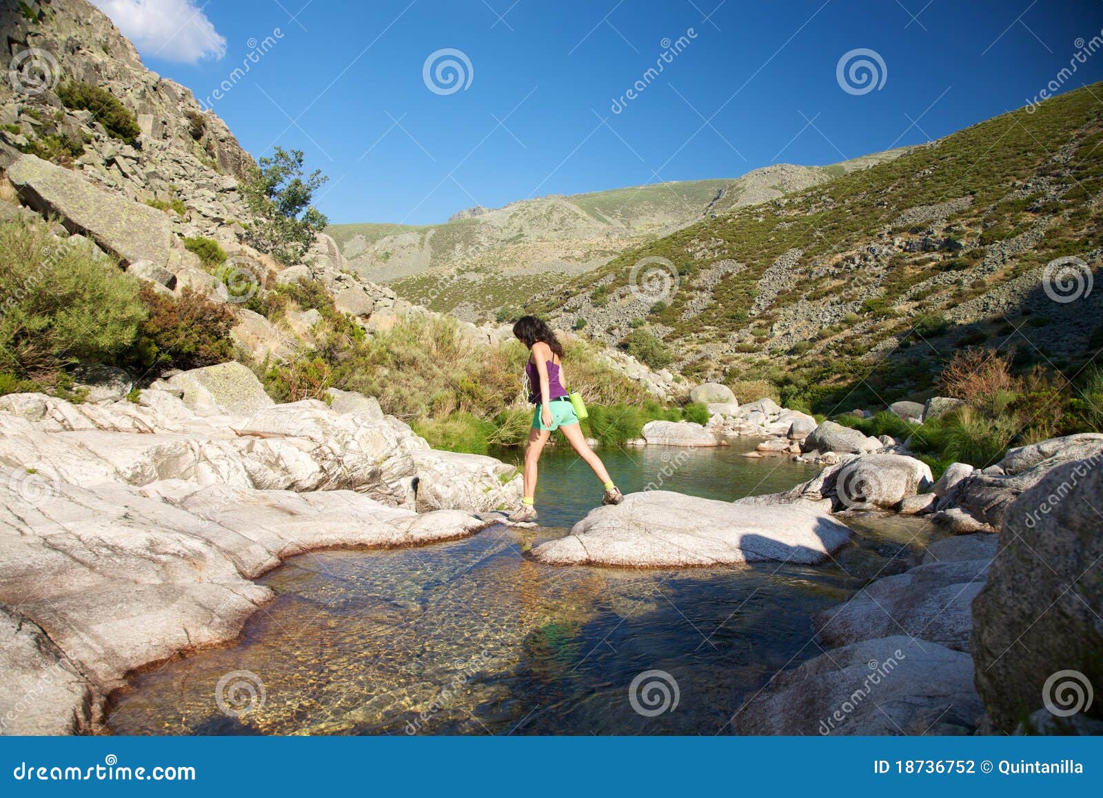 Woman Step on a Rock at River Stock Photo - Image of back, europe: 18736752