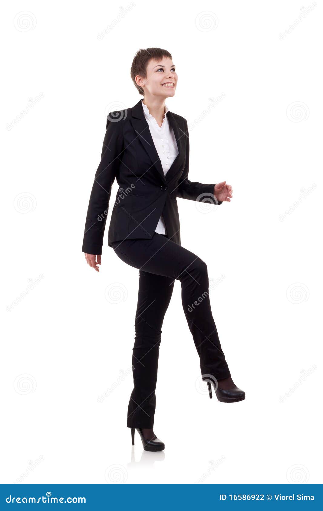 Woman Stepping on Imaginary Step Stock Photo - Image of office, elegant ...