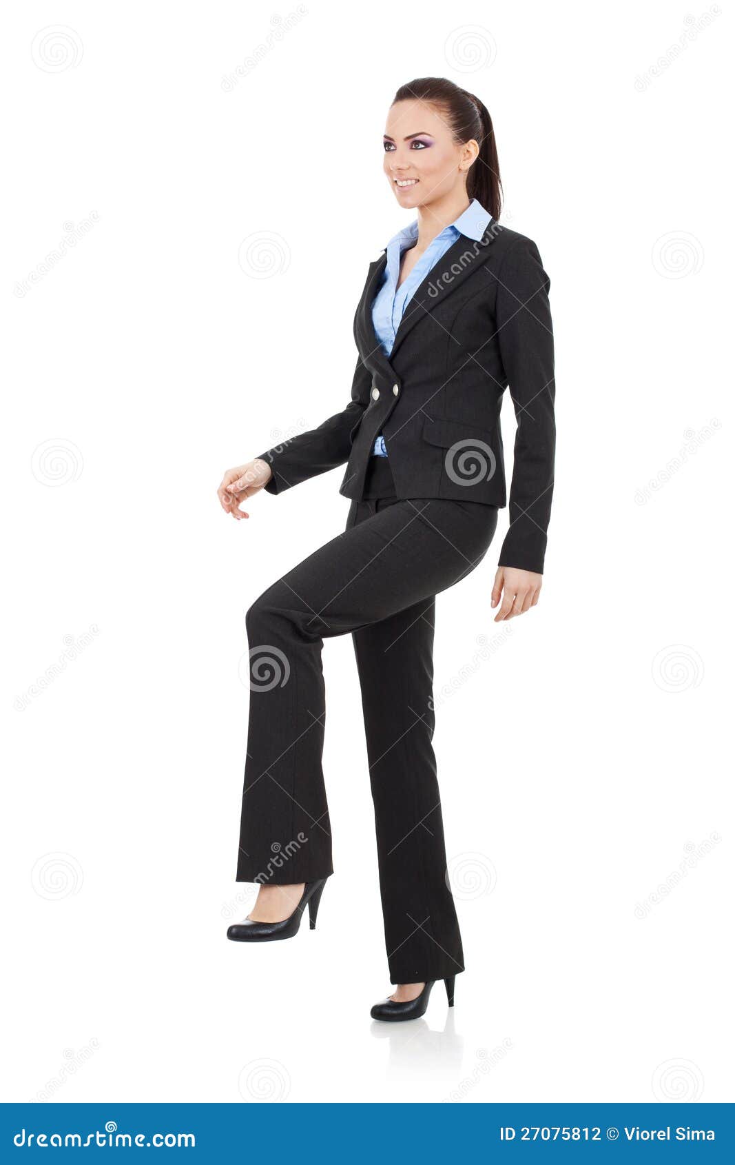 Woman Stepping on Imaginary Step Stock Photo - Image of ascent, growth ...