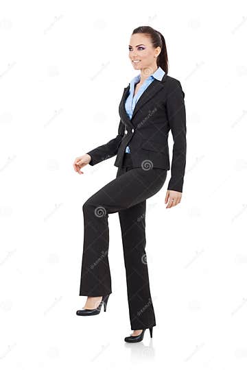 Woman Stepping on Imaginary Step Stock Photo - Image of ascent, growth ...