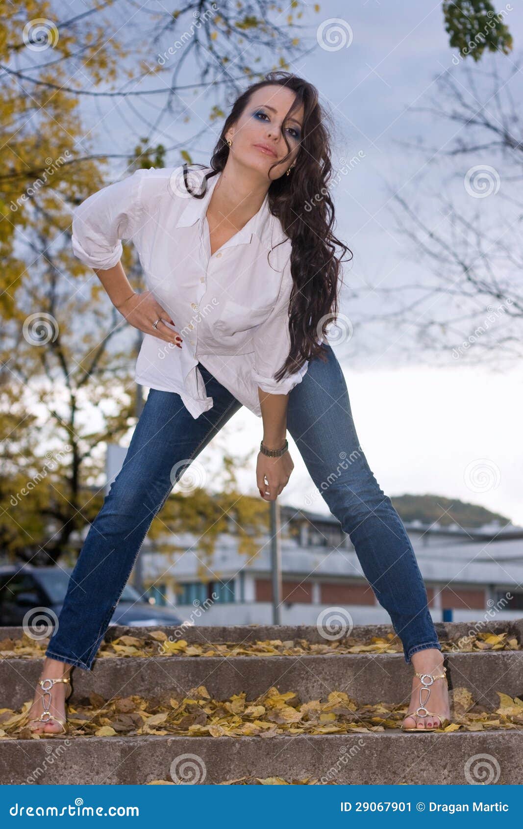 Woman on steps stock image. Image of black, posing, nature - 29067901