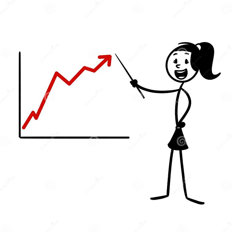 Woman Stick Figure Presenting in Front of a Graph Stock Illustration ...