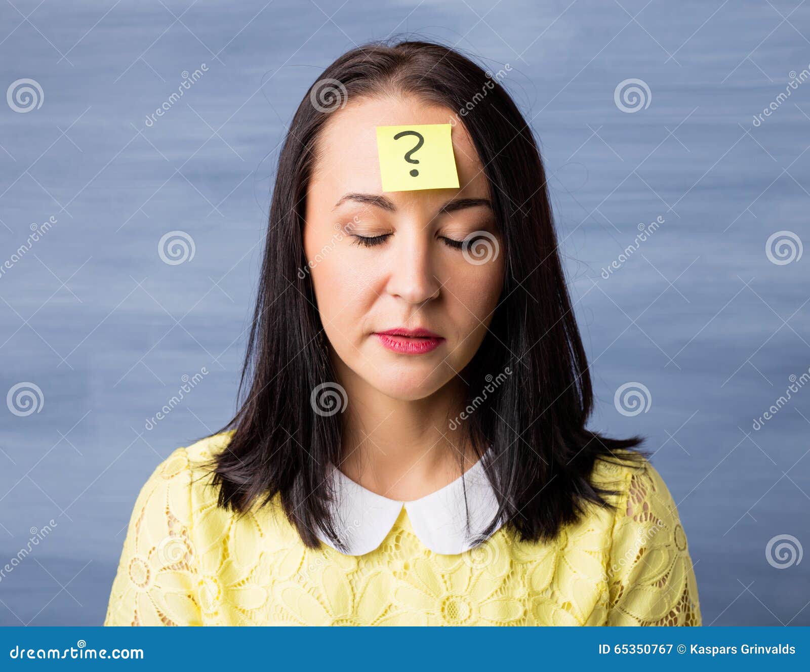 Woman with Sticky Note on Her Forehead Stock Image - Image of choice ...