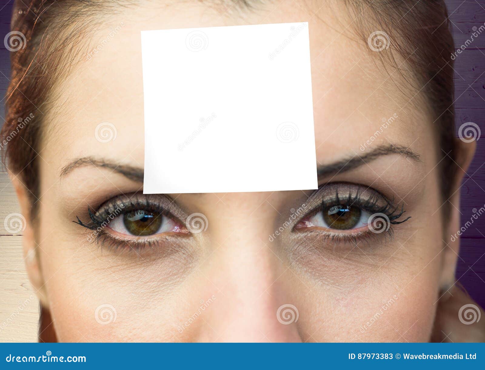 Woman with Sticky Note Stuck on Face Stock Image - Image of eyeball ...