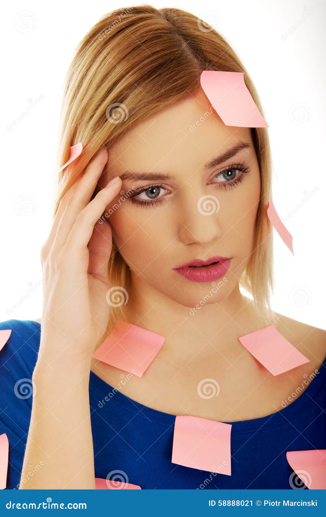 Woman with sticky notes. stock image. Image of note, beautiful - 58888021