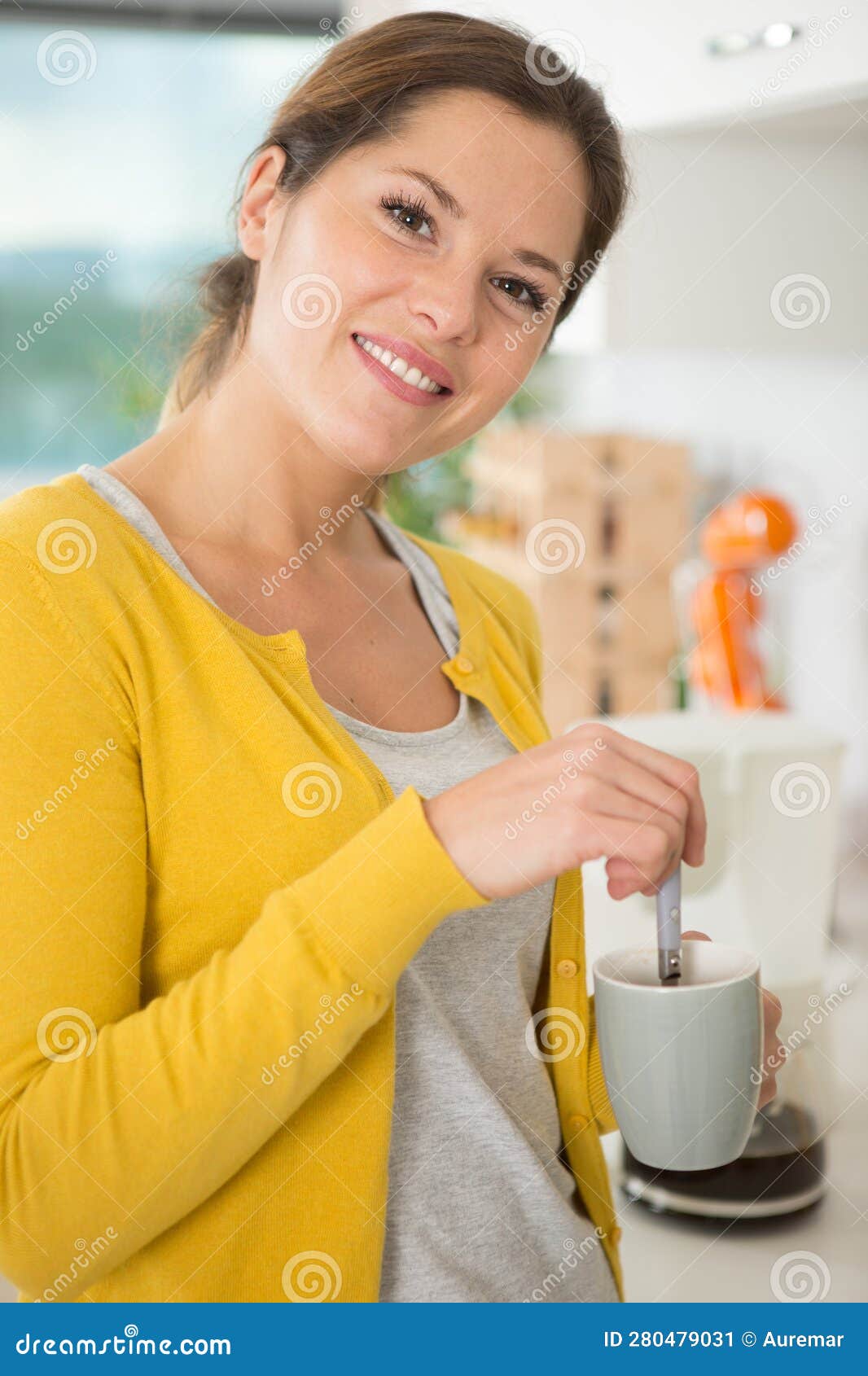Woman Stirring Coffee In Cup Stock Image Image Of Holding Casual