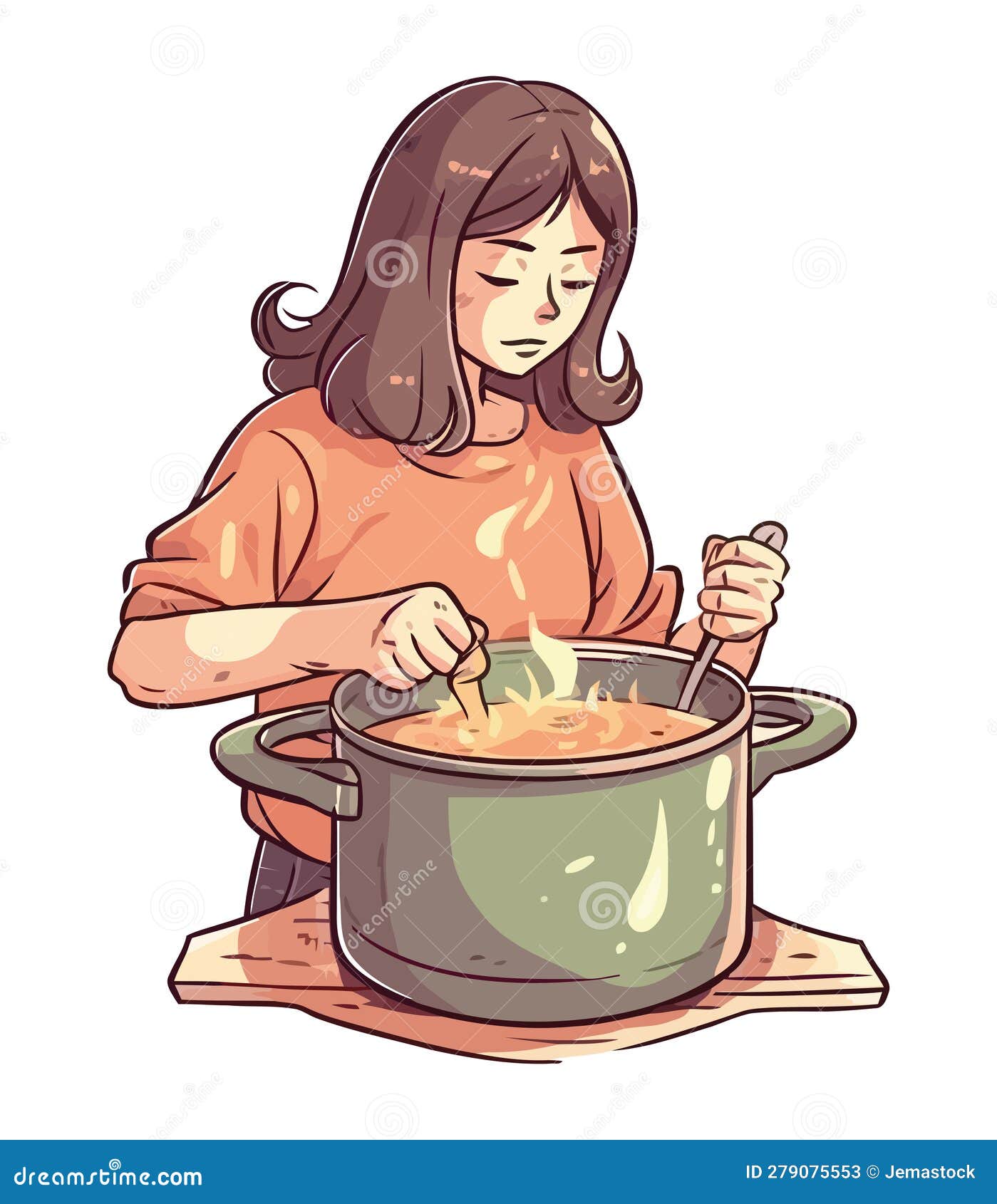 Woman with Stirring Soup in Cauldron Stock Vector - Illustration of ...