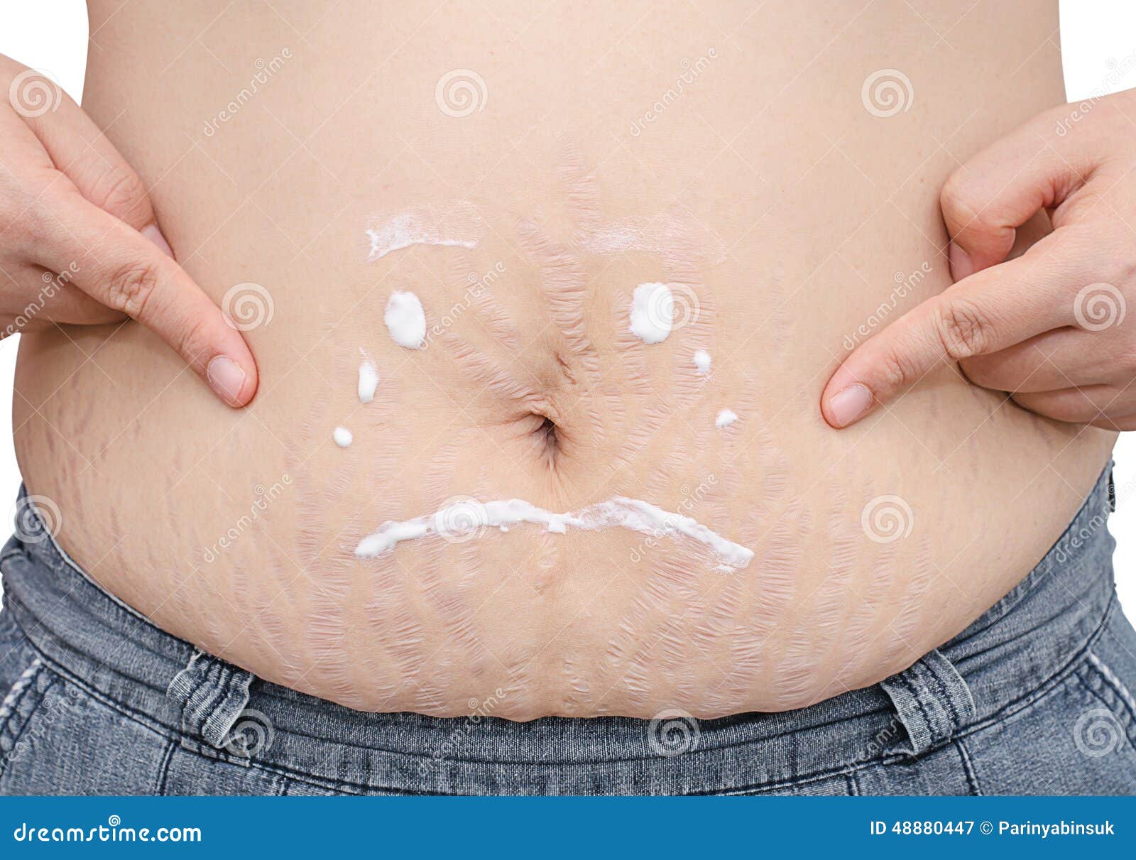 Woman Stomach with Crying Face Stock Image - Image of marks, isolated ...