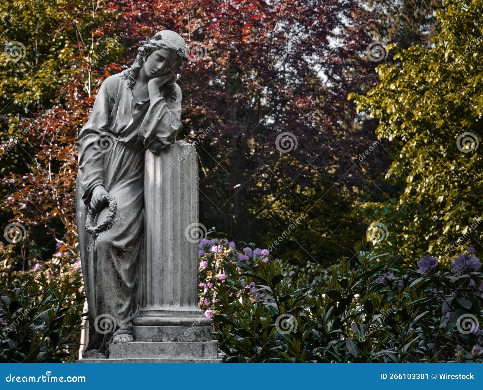 Woman of Stone Standing at a Column in Nature Stock Image - Image of ...