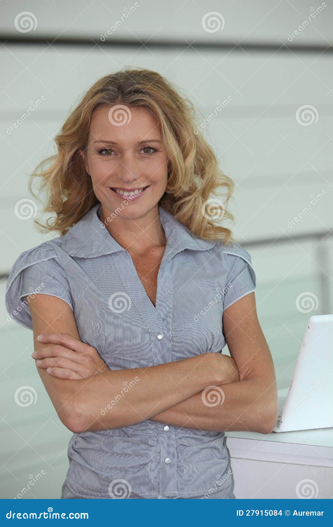 Woman Stood with Arms Folded Stock Photo - Image of indoors, smiling ...