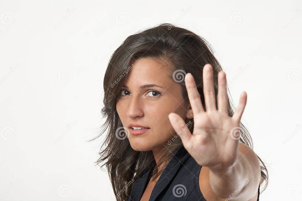 Woman stop stock photo. Image of girl, lady, beauty, sign - 5944844