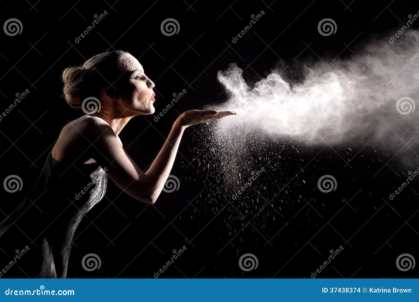 Woman With Stop Motion Of Explosive Powder Captured By Flash Stock ...