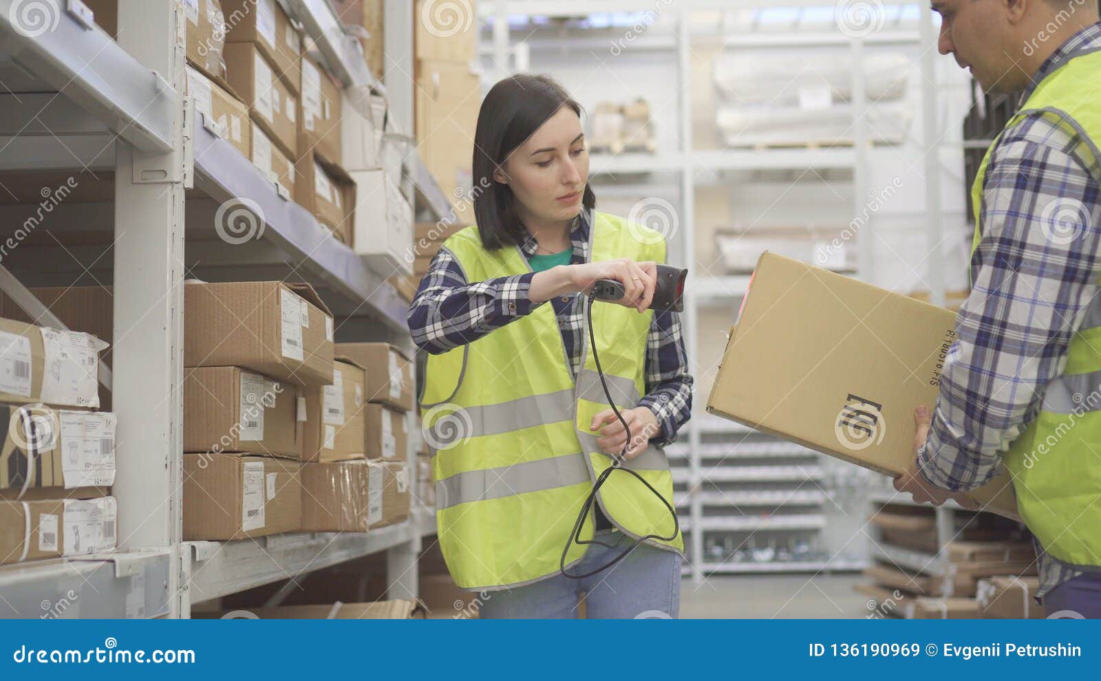 Woman Store Worker Scans the Product Barcode Scanner Stock Image ...