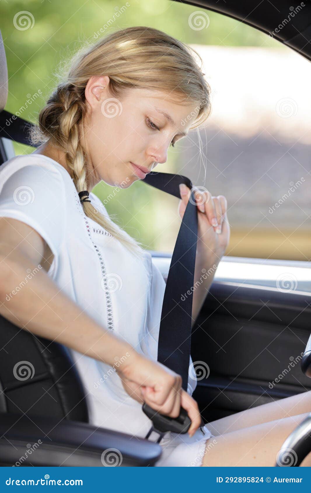 Woman strapping set belt stock photo. Image of lock - 292895824